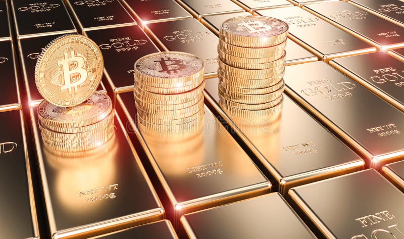 A Imagem 3d Rende De Moedas Do Bitcoin Em Barras De Ouro Ilustração ...