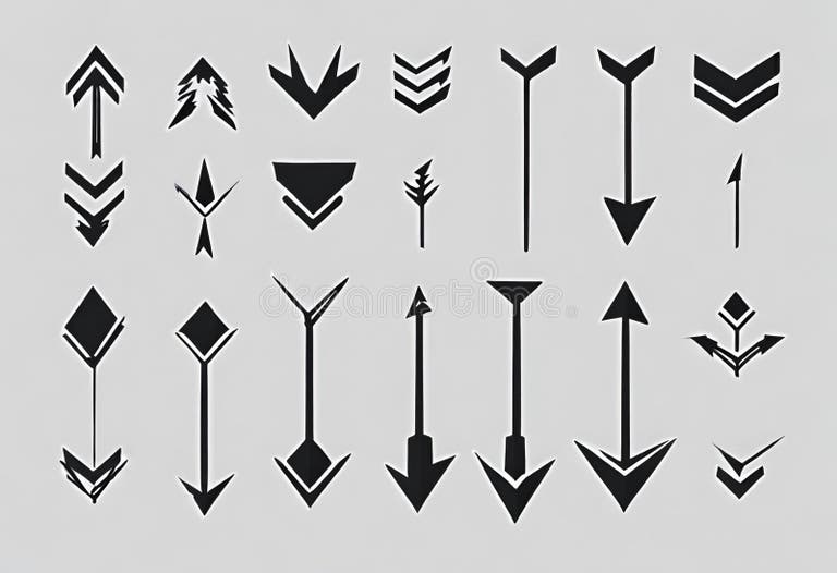 Vector Illustration of Arrow Icons Set, Collection Different Arrows ...