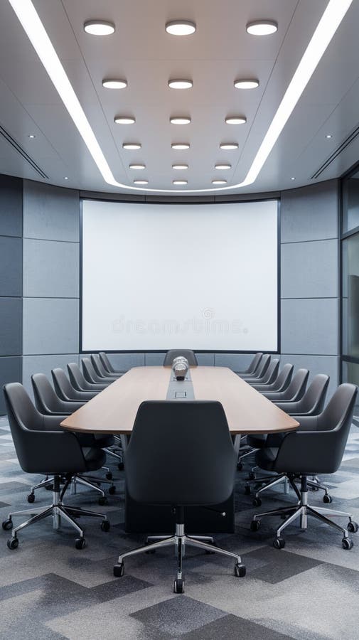 Contemporary Conference Room with Table, Screen, and Round Ceiling ...