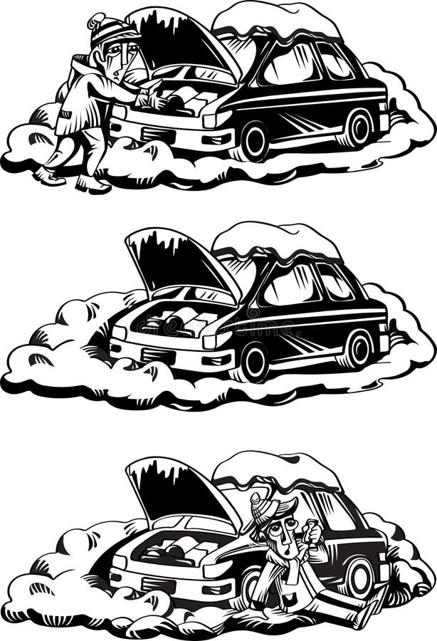 Car Breakdown in Winter, Snow Drift Stock Vector - Illustration of ...