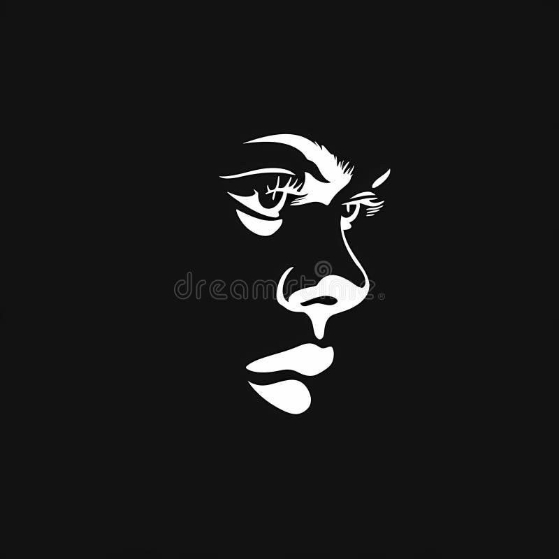 Simplified Black and White Human Face Artwork Stock Illustration ...
