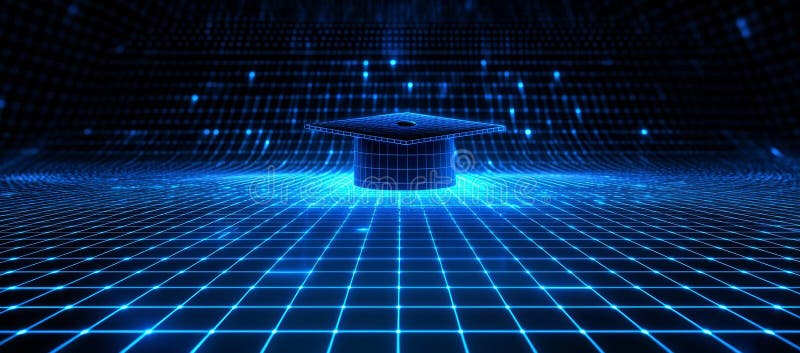 Images of Digital Graduation Caps Floating Above Interconnected Data ...