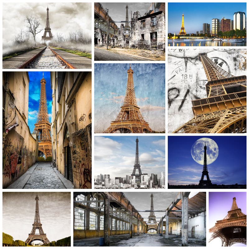 Images of Eiffel Tower in Collage Stock Photo - Image of landmark ...