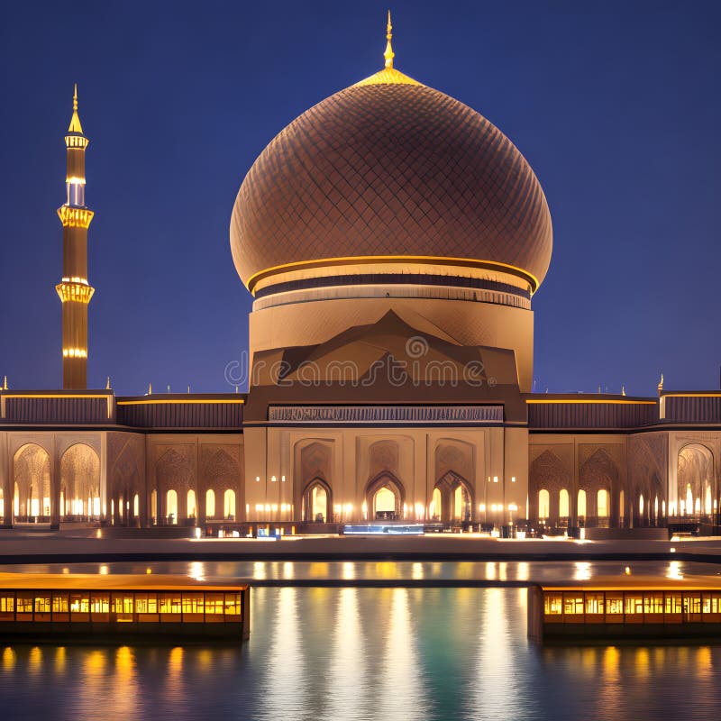 Images of the Majestic Muslim Mosque on the Surface of a Crystal Clear ...