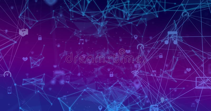 Images of Network of Connections with Icons on Blue and Pink Background ...