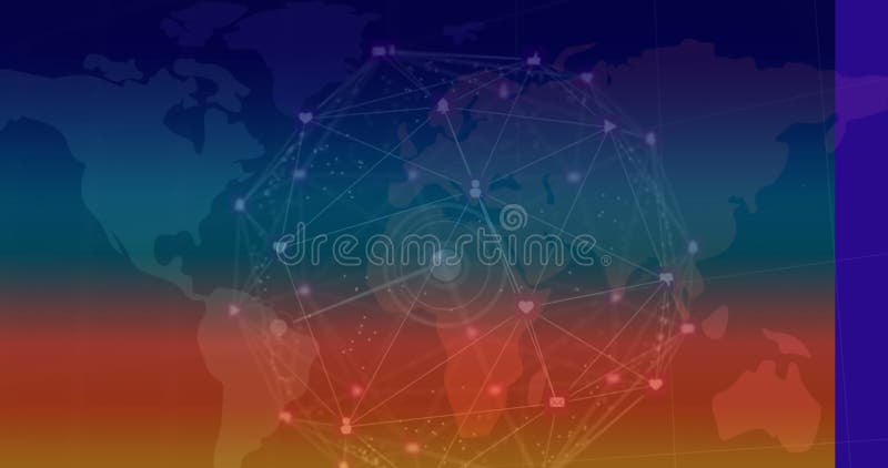 Images of Network of Connections and World Map on Blue and Orange ...