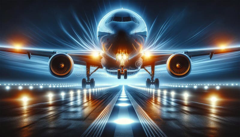 Images of a Passenger Plane during a Night Takeoff. Stock Photo - Image ...