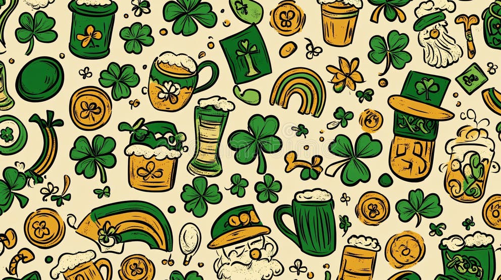 Classic St. Patrick Doodle Pattern Stock Photo - Image of horseshoe, lucky: 361423938