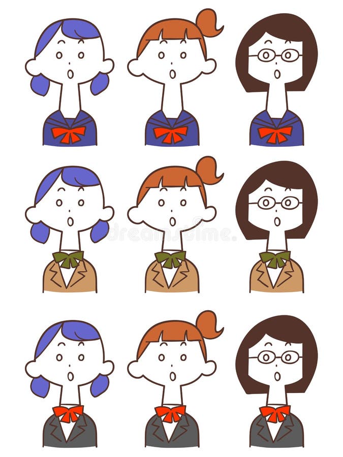 Three Surprised Face Students in Three Different Uniforms Stock Vector ...