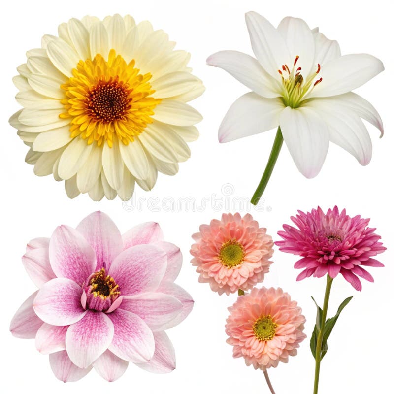 Images of Various Types of Flowers on Transparent Background Stock ...