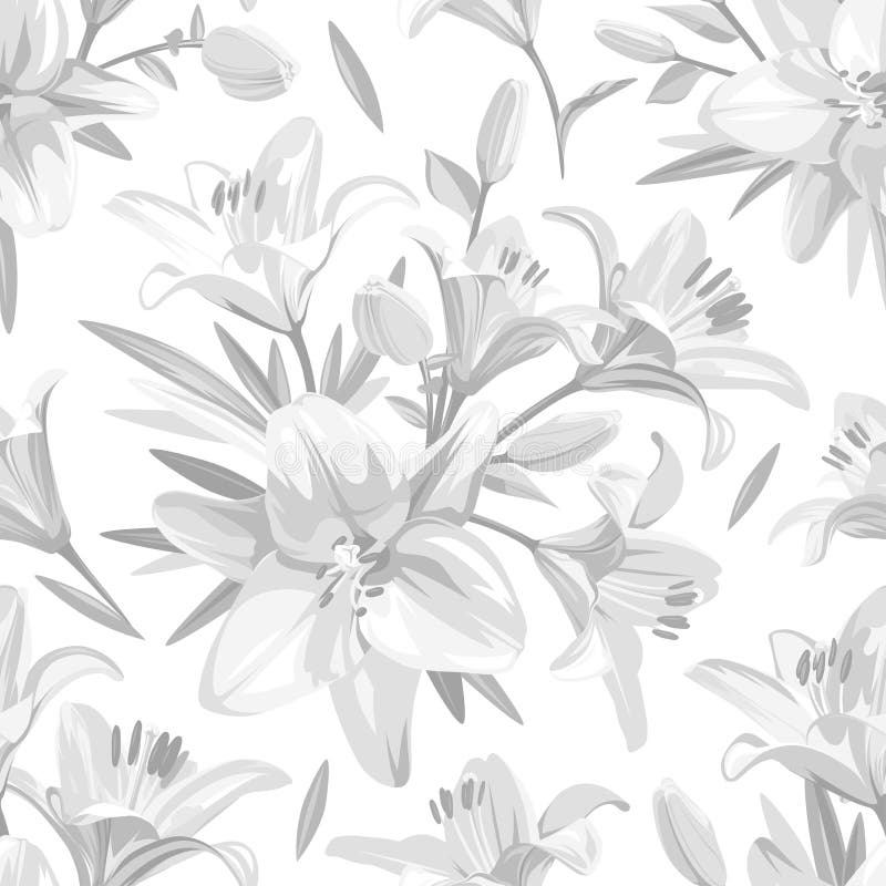 White Flowers - Lily. Seamless Floral Pattern on White Background ...
