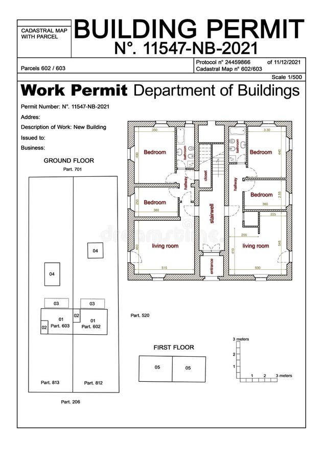 Building Permit Concept with Imaginary General Urban Plan and Cadastral ...