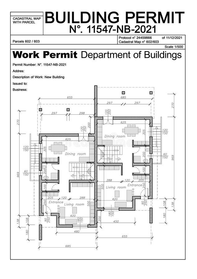 Building Permit Concept with Imaginary General Urban Plan and Cadastral ...
