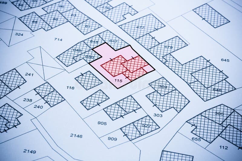 Imaginary Cadastral Map with Buildings - Concept with Land Parcel and ...