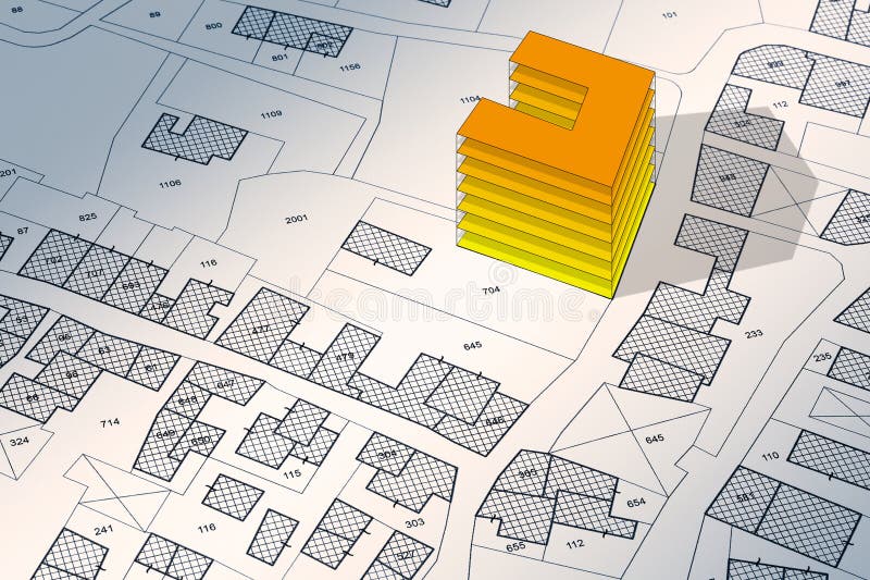 Imaginary Cadastral Map with Buildings, Land Parcel, Vacant Plot and ...