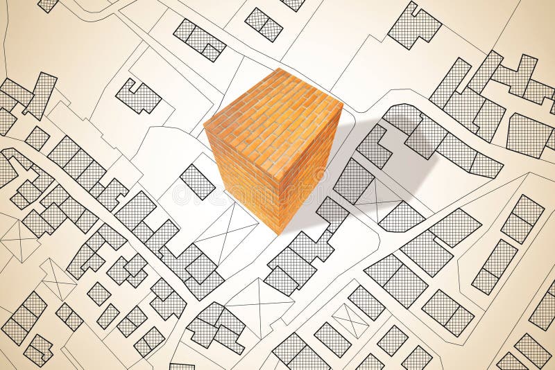 Imaginary Cadastral Map of Territory with a Brick Building - Concept ...
