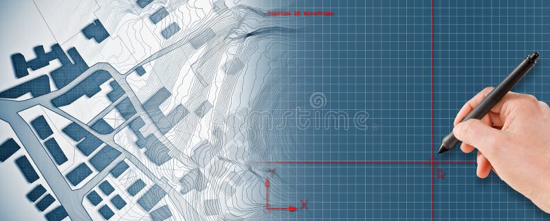 Imaginary Cadastral Map of Territory with Buildings and Roads Drawn ...