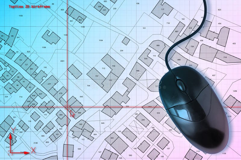 Imaginary Cadastral Map of Territory with Buildings and Roads Drawn ...