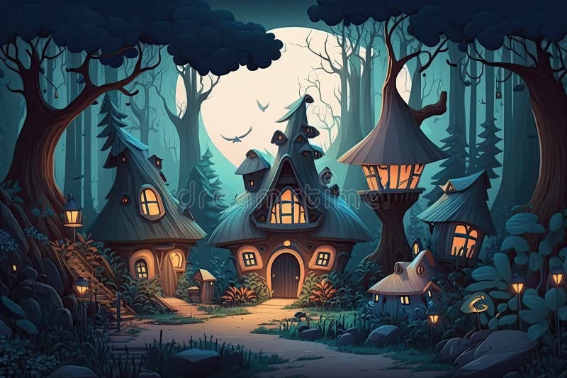 Imaginary Cartoon Village in the Middle of a Magical Forest ...