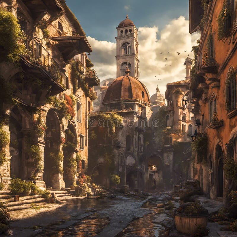 Imaginary City Inspired by an Old Italian Towns, Generate AI Stock ...