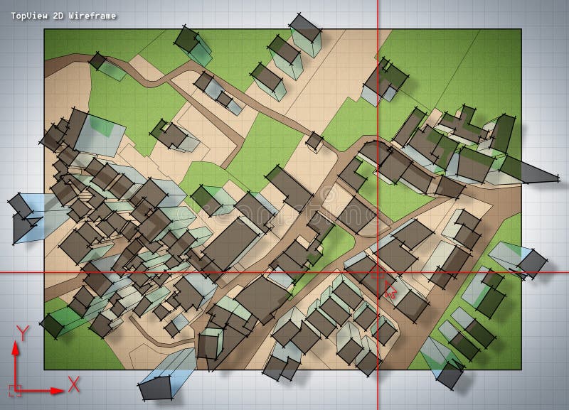 Imaginary 3D City with Buildings and Roads Drawn with a CAD (Computer ...