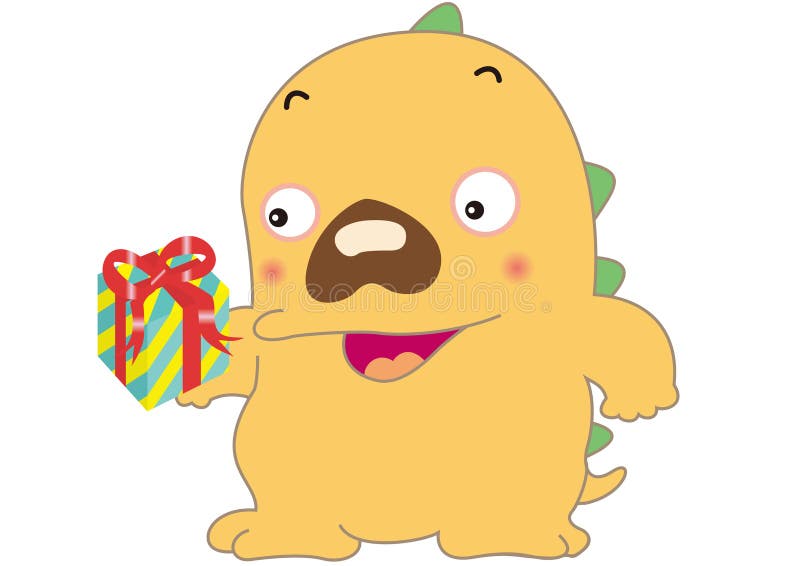 Imaginary Dinosaur Kid with a Present Stock Vector - Illustration of ...