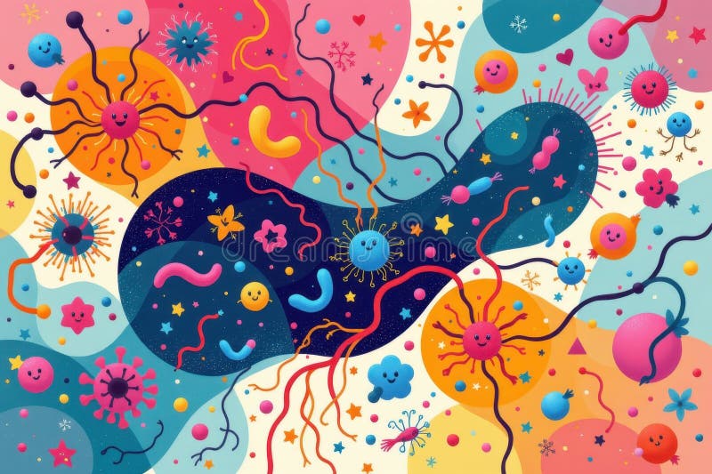 Imaginary Illustration of Friendly Microbes Supporting Digestion in ...