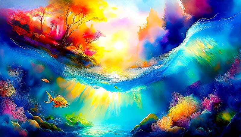 An Imaginary Image Showing Life in a River Bed with Trees and Sunshine ...