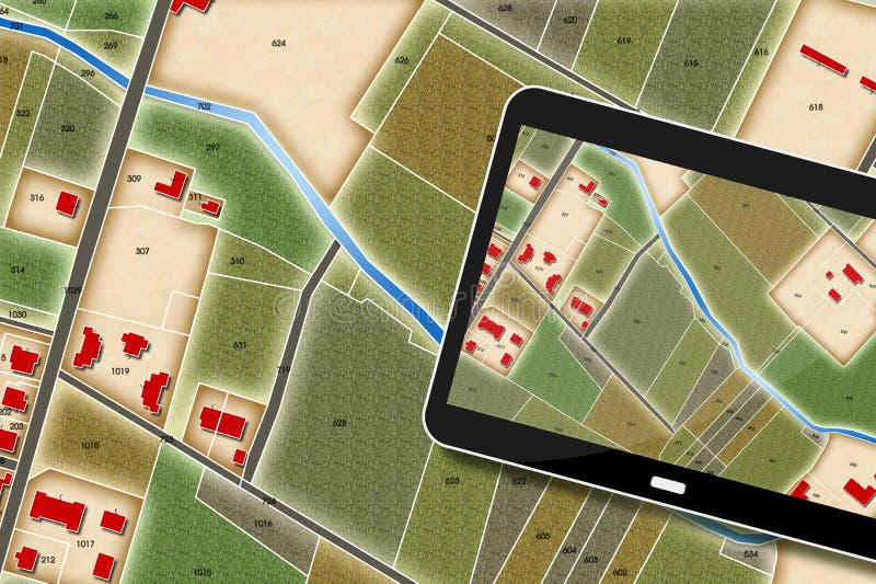 Imaginary Land Cadastral Map of Territory with Rural Buildings, Fields ...