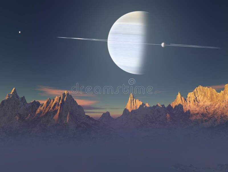 Imaginary Landscape with Planets Stock Illustration - Illustration of ...