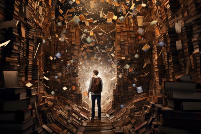 An Imaginary Library with All the World Knowledge. Stock Illustration ...