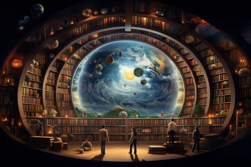 An Imaginary Library with All the World Knowledge. Stock Illustration ...