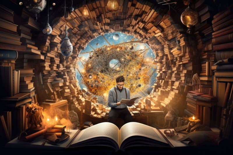 An Imaginary Library with All the World Knowledge. Stock Illustration ...