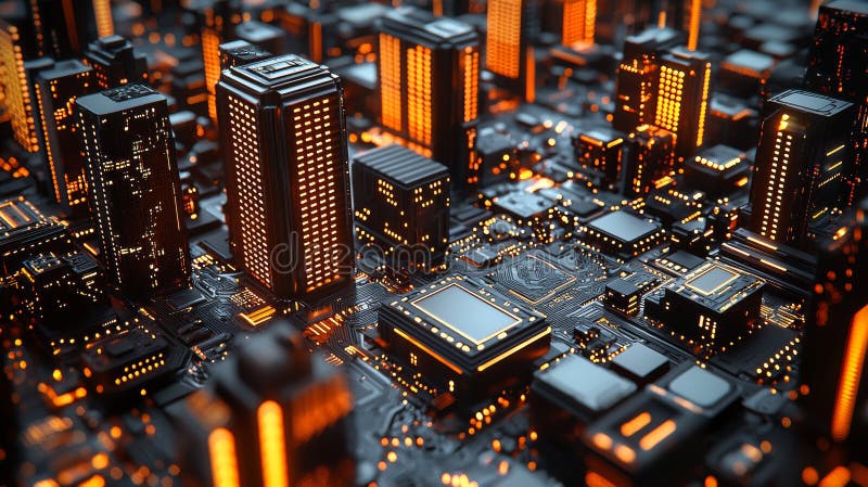 Imaginary Microchip City with a Sci-fi Megalopolis Background in ...