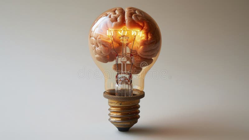 Brain in Lightbulb, Creative Thinking, Idea Alert Stock Illustration ...