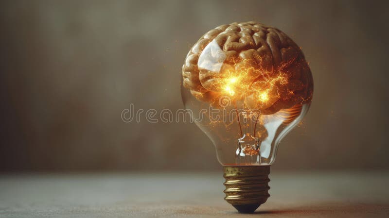 Brain in Lightbulb, Creative Thinking, Idea Alert Stock Illustration ...