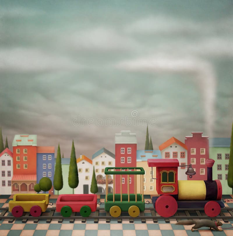 Imaginary Toy Train and the City Stock Illustration - Illustration of ...