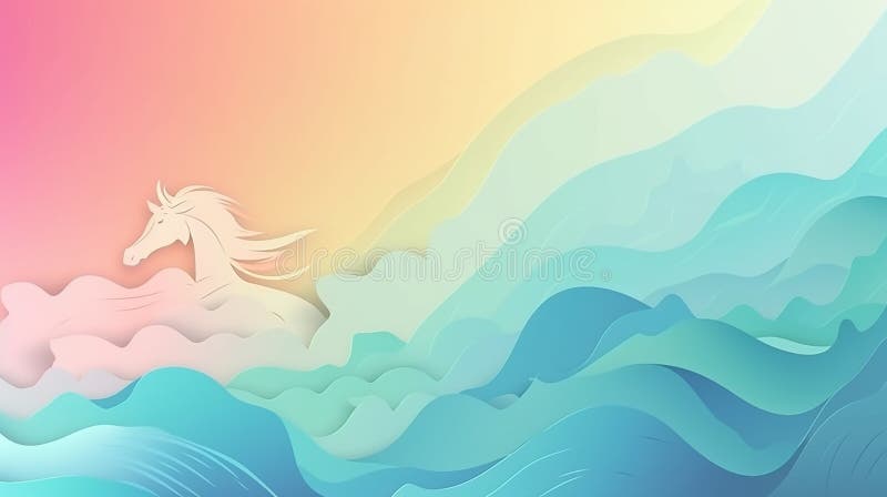 Imaginary Unicorn in the Waves, Paper Composition. Generative AI Stock Illustration ...