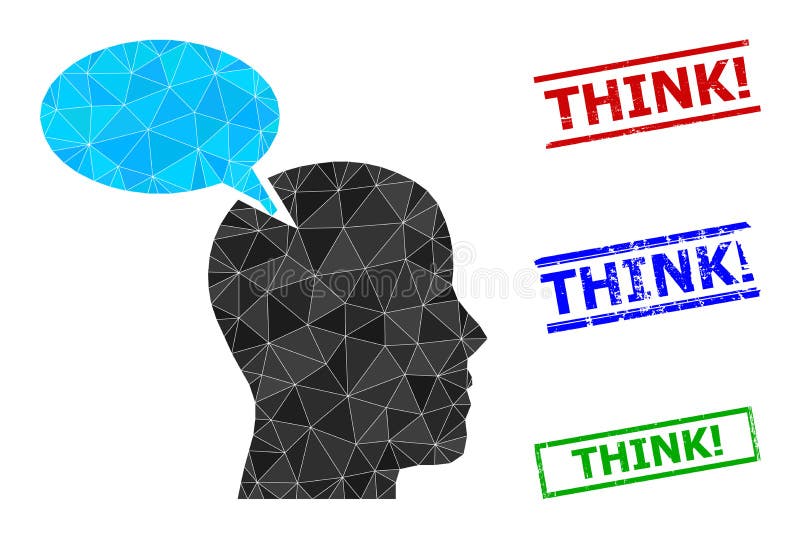 Imagination Cloud Polygonal Icon and Scratched Think! Simple Watermarks ...