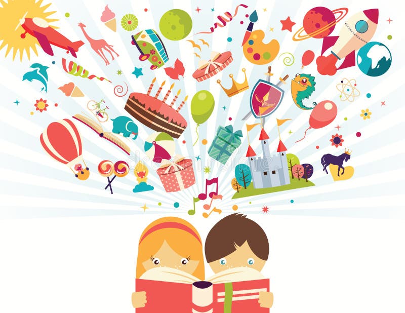 Imagination Concept - Open Book with Air Balloon, Rocket, Airplane ... Imagination Concept - Open Book with Air Balloon, Rocket, Airplane ...