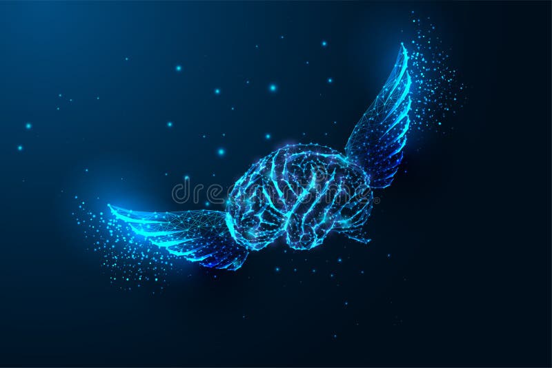 Imagination, Creative Idea Concept with Flying Brain and Wings in ...