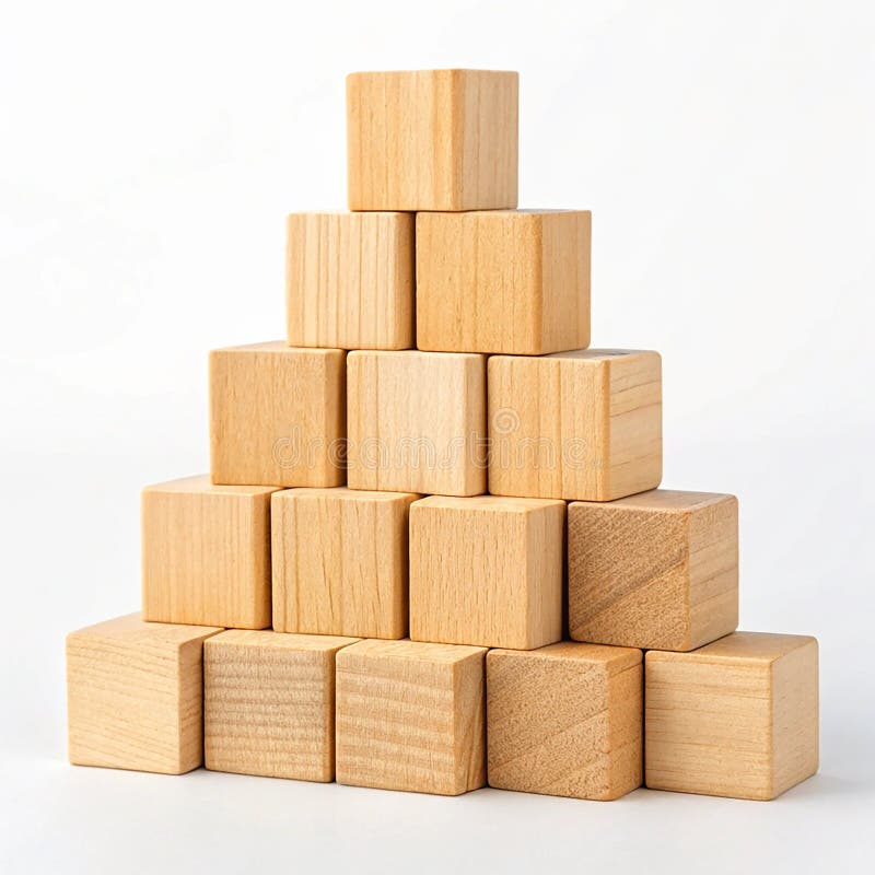 Stack of Natural Wood Building Blocks Forming a Pyramid on White ...