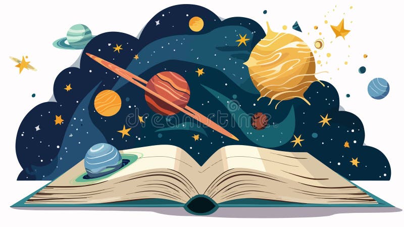 Imagination Unleashed: Planets Exploding from Book Pages Stock Vector ...