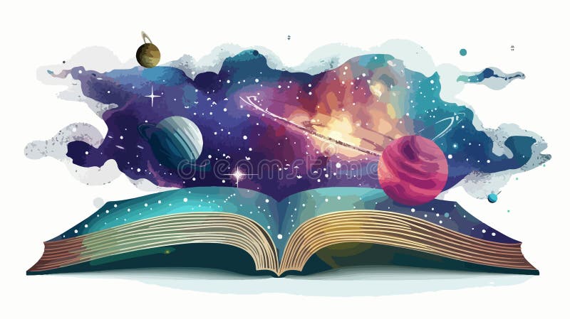 Imagination Unleashed: Planets Exploding from Book Pages Stock Vector ...