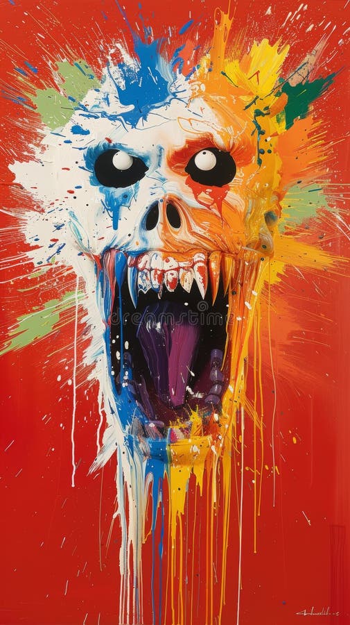 A Vivid Expressionist Skull that Features a Color Explosion in Its ...