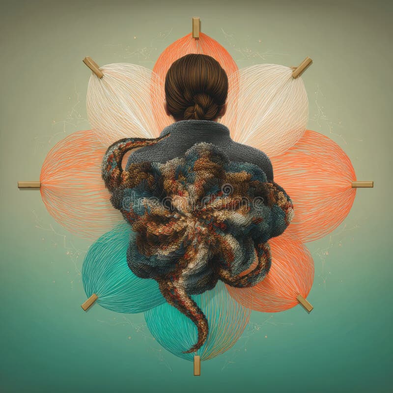 Surreal Back Portrait with Octopus Tentacles and Radiant Pattern Stock ...