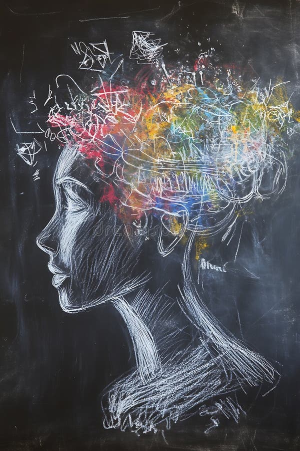 Creative Mind: Chalkboard Art Portrait with Colorful Ideas Stock ...