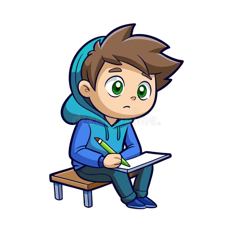 Imaginative Cartoon Boy with Thoughtful Expression Stock Vector ...