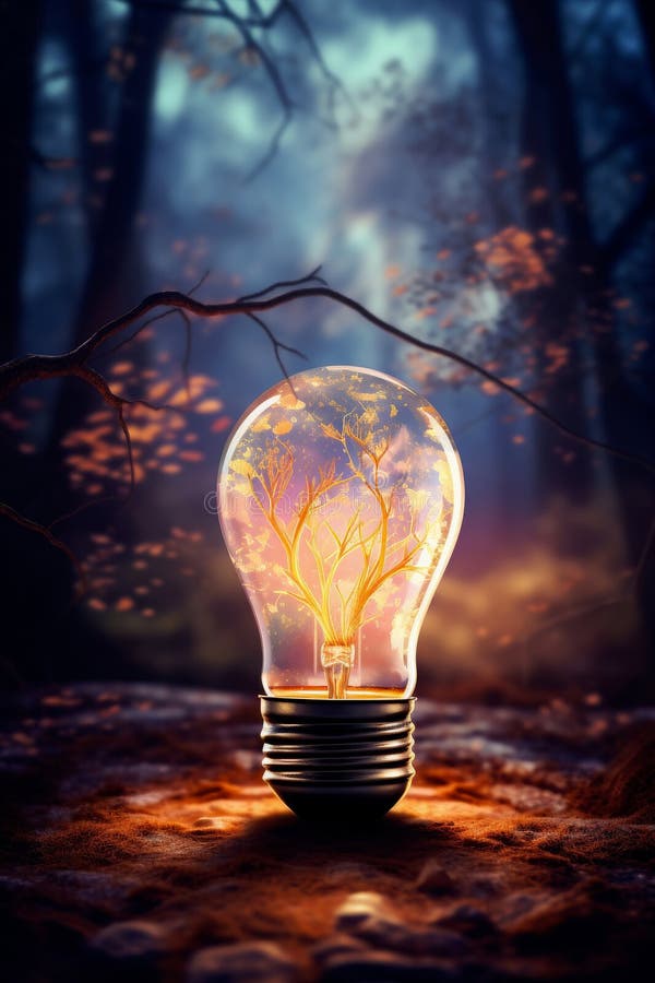 An Imaginative Concept of a Light Bulb with a Tree Inside, Symbolizing ...
