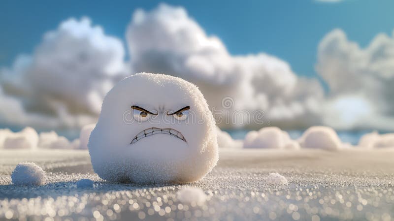 An Imaginative Creation of a Snowball with an Angry Expression Set ...